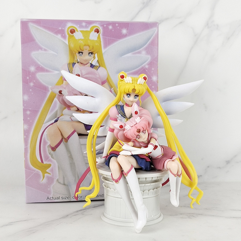 14cm Anime Sailor Moon Action Figure Tsukino Usagi Chibiusa Figurines ...