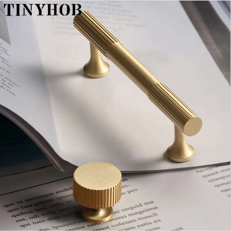 Modern Style/Vertical lines Solid Brass Drawer Knobs T bar Handle ...