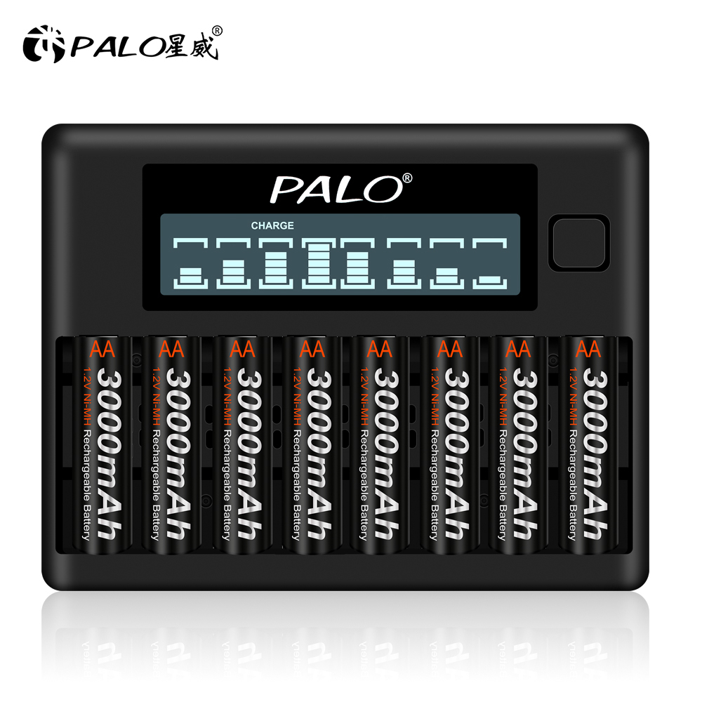 PALO⚡8 Slot 1.2V AA/AAA Rechargeable Battery Charger Battery Charger LCD Display Fast Charging ...