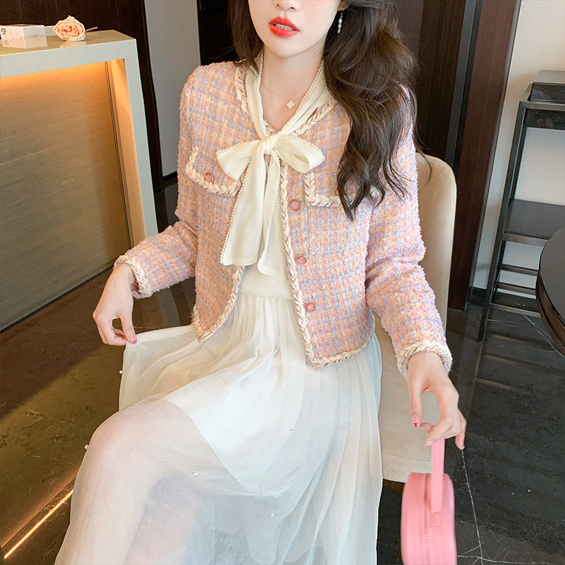 Xiaoxiang Style Pink Short Jacket French Long-Sleeved Tweed Coat New ...
