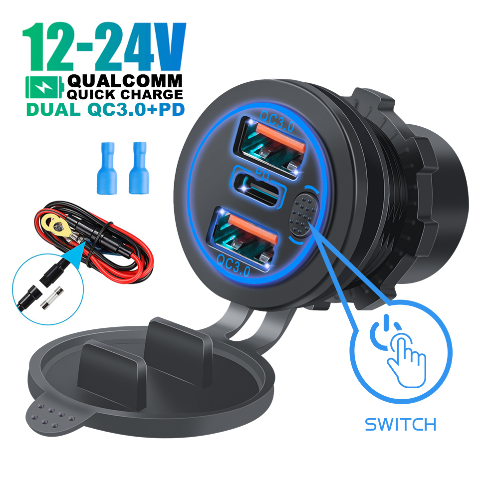 12V/24V Triple Aluminum Metal Multiple Car Charger Socket with 60W USB ...