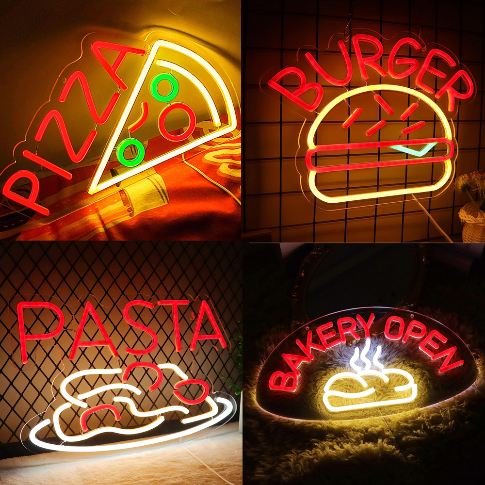Food Neon Sign Light Pizza BURGER Tacos BBQ Neon Signs for Wall Decor ...