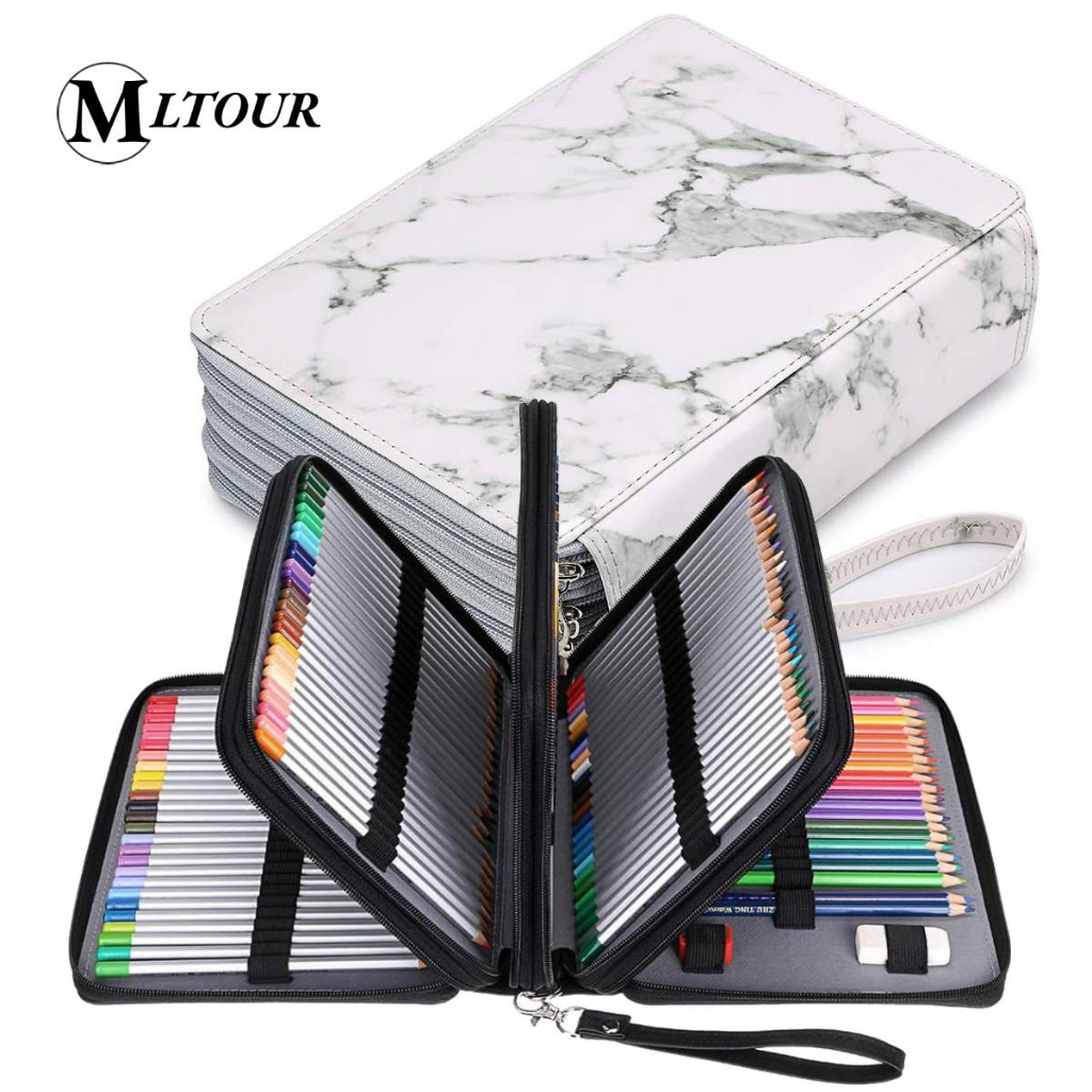200 Slots Colored Pencil Organizer - Deluxe PU Leather Pencil Case ...