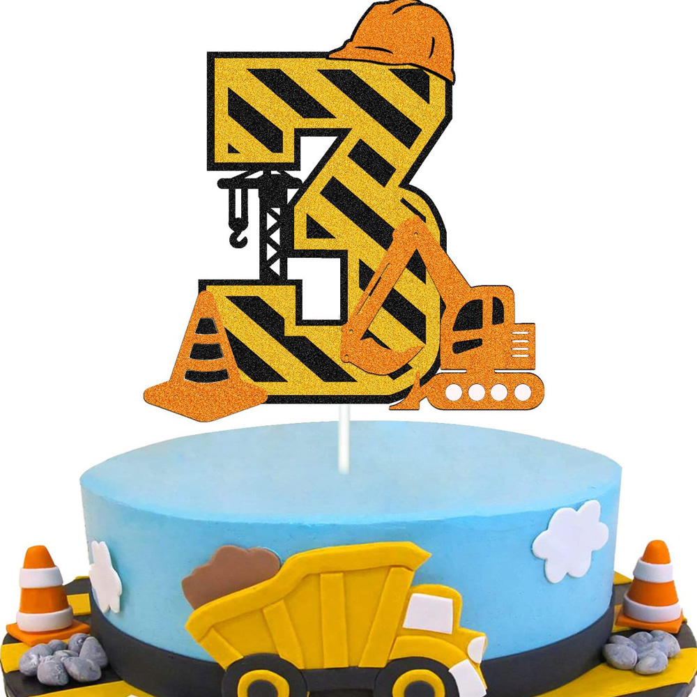 Construction Theme Party Birthday Number Cake Topper for Kids Boy Girl ...