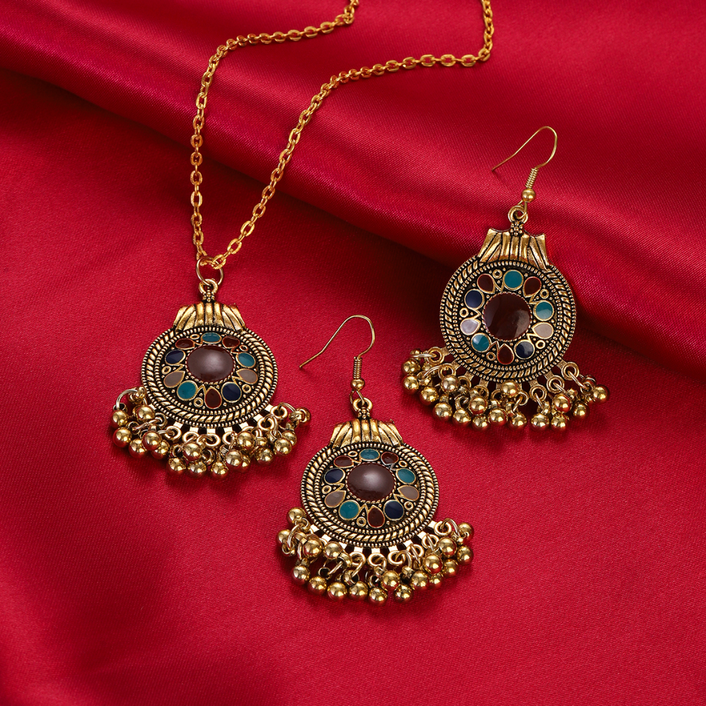 Ethnic Vintage Red Flower Indian Jewelry Set Women's Bijoux Retro Gold ...