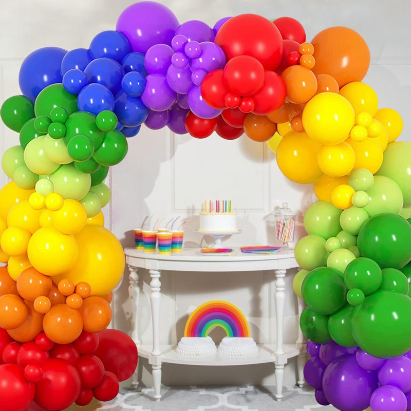 128PCS Colorful Rainbow Balloons Garland Arch Kit Multicolor Latex ...