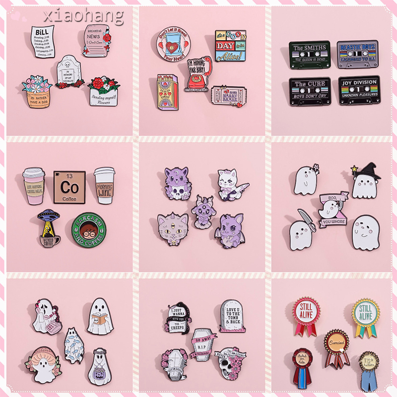4-6Pcs/set Punk Ghost Boo Skeleton Enamel Pins No Face Man Cute Cat ...