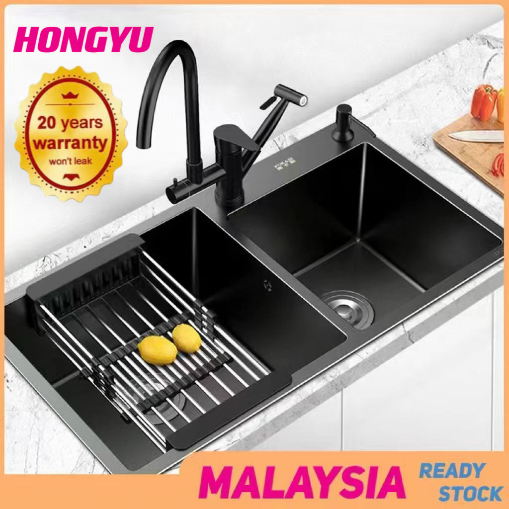 Nano Kitchen Sink 304 Stainless Steel Handmade Sink Dapur Bowl Basin ...
