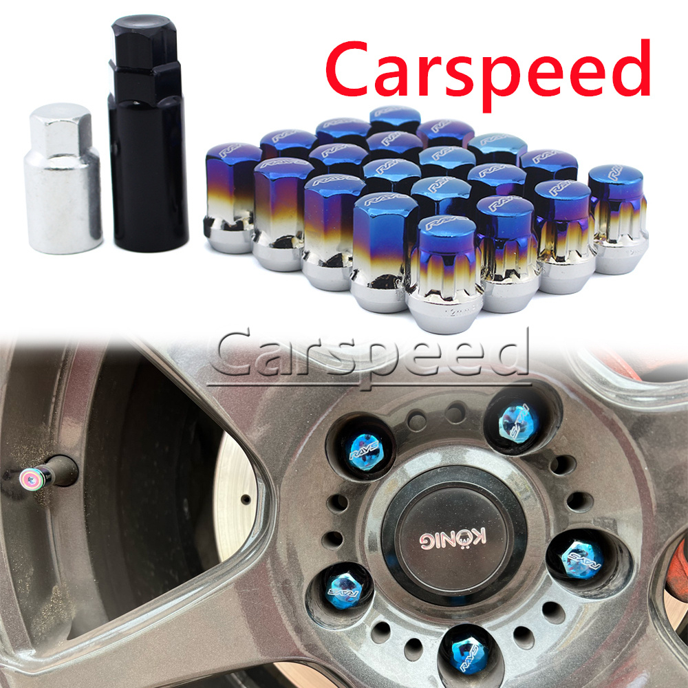 RAYS JDM Burnt Blue Car Tire Wheel Rims Lock Lug Nuts M12x1.5 M12x1.25 ...