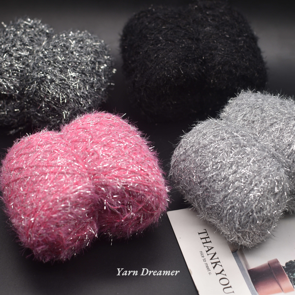 Benang Kait Shiny Feather Yarn Silky Fluffy Wool Yarn DIY Crochet ...