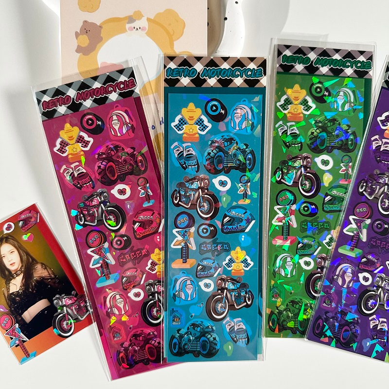 American Style Laser Glitter Retro Cool Motorcycle Embossed PVC ...