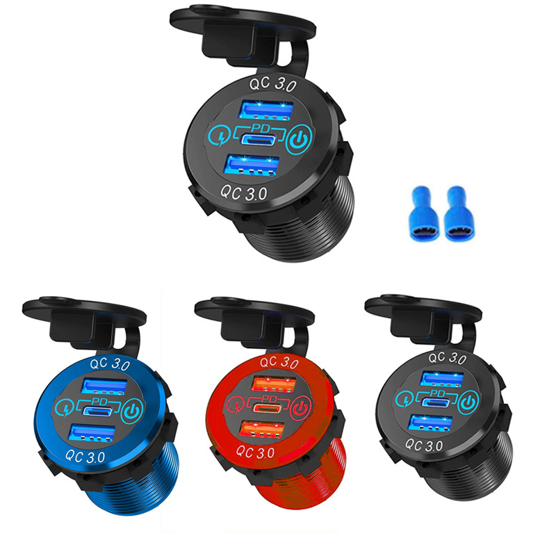 12V/24V Triple Aluminum Metal 60W USB-C Multiple Car Charger Socket PD3 ...