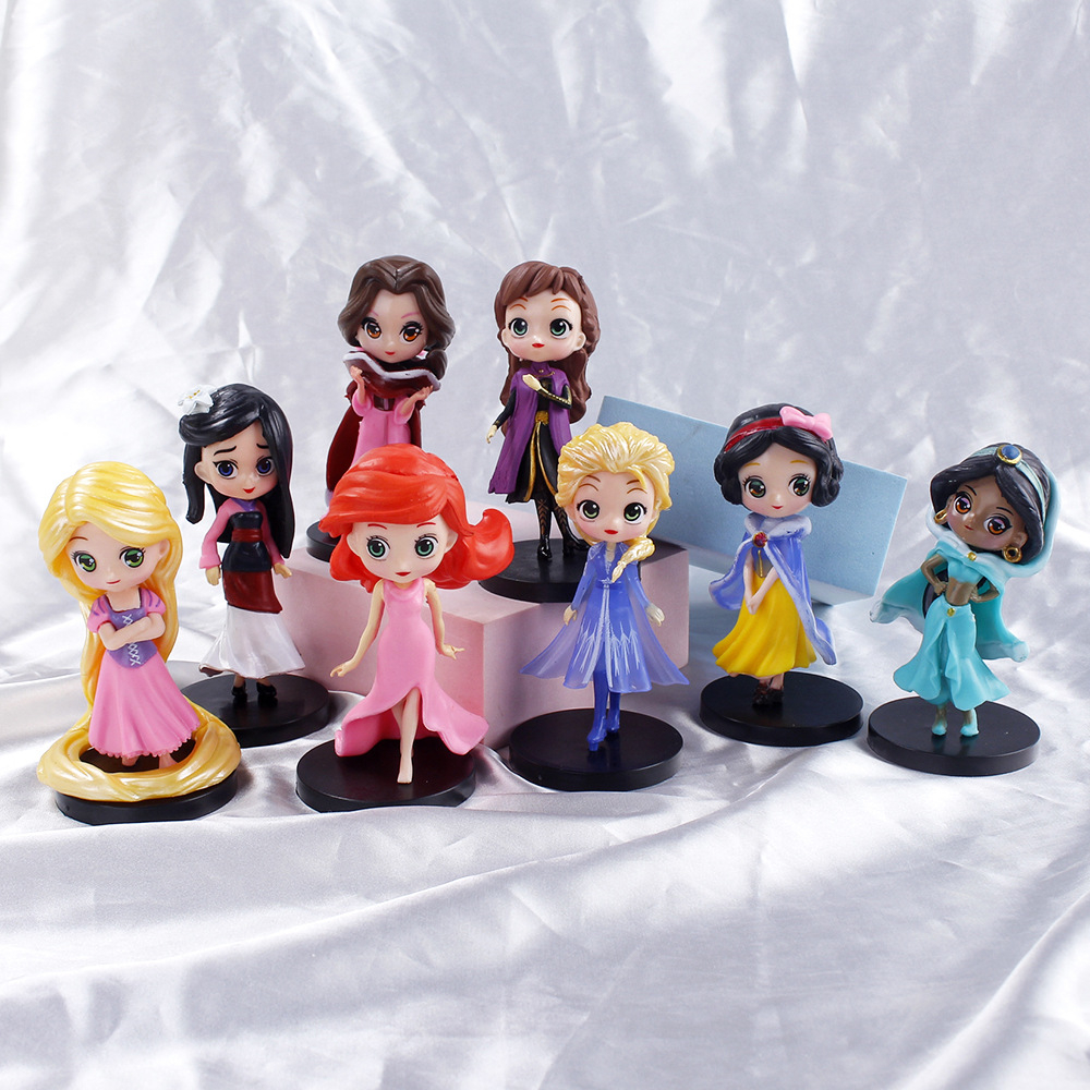 8Pcs/Set 10cm Disney Princess Anime Figure Snow White Mulan Jasmine ...