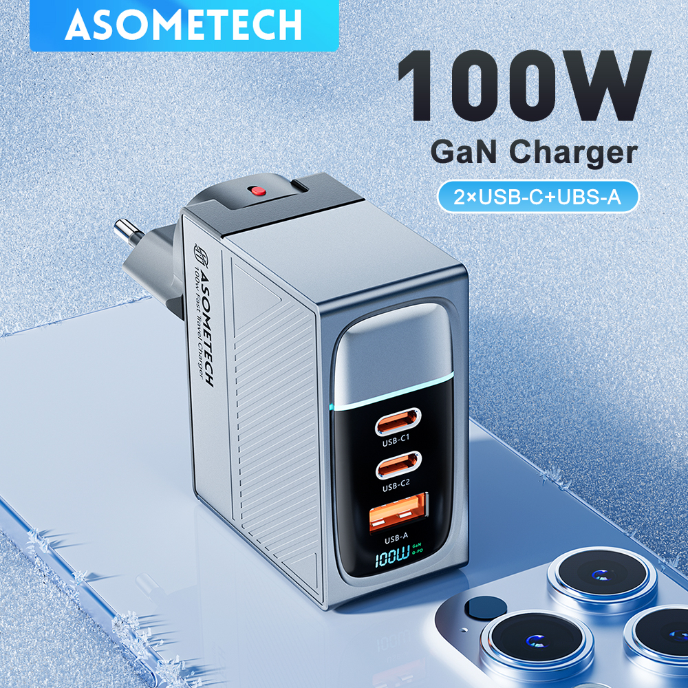 100W GaN Charger 3 Port Type C PD Charger Quick Charge 4.0 USB C Fast Charging Travel Wall ...