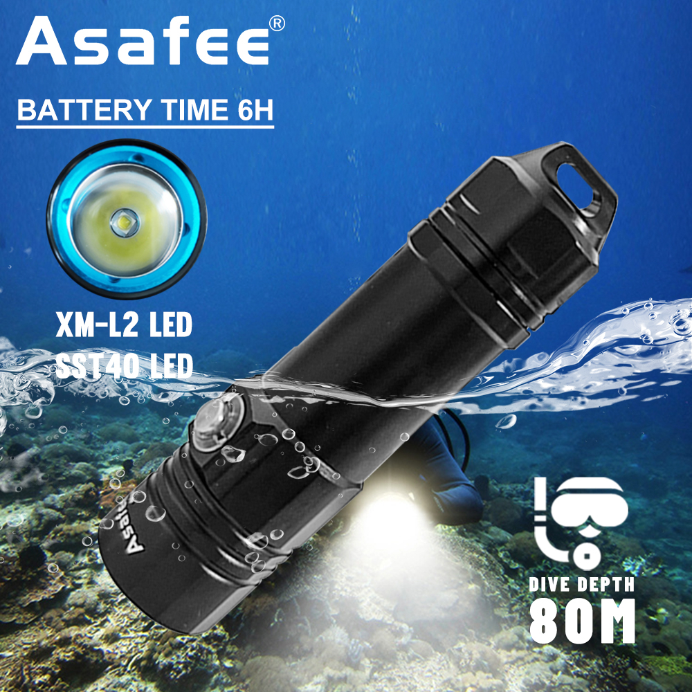 Diving flashlight L2 LED IPX8 waterproof 800LM underwater 50 meters SST ...