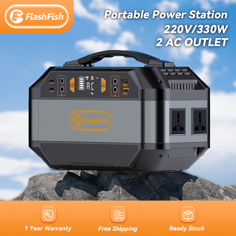 330W 299Wh | Flashfish P56 Solar Power Generator Portable Power Station with 2 Pure Sine Wave AC ...