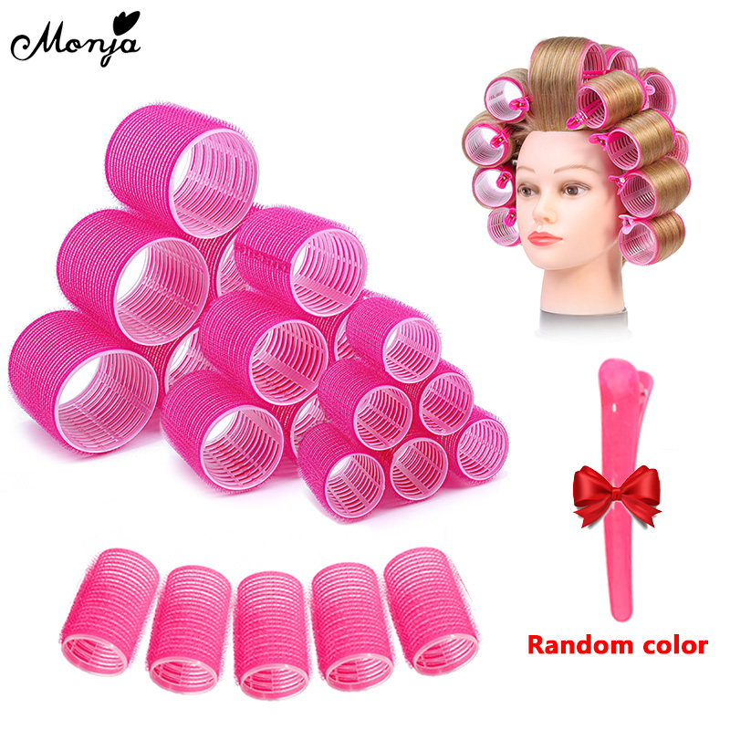 Monja 8pcs Rosered S/M/L Hair Rollers Self Grip Self-Adhesive umbo Size Sticky Air Bangs Curling ...