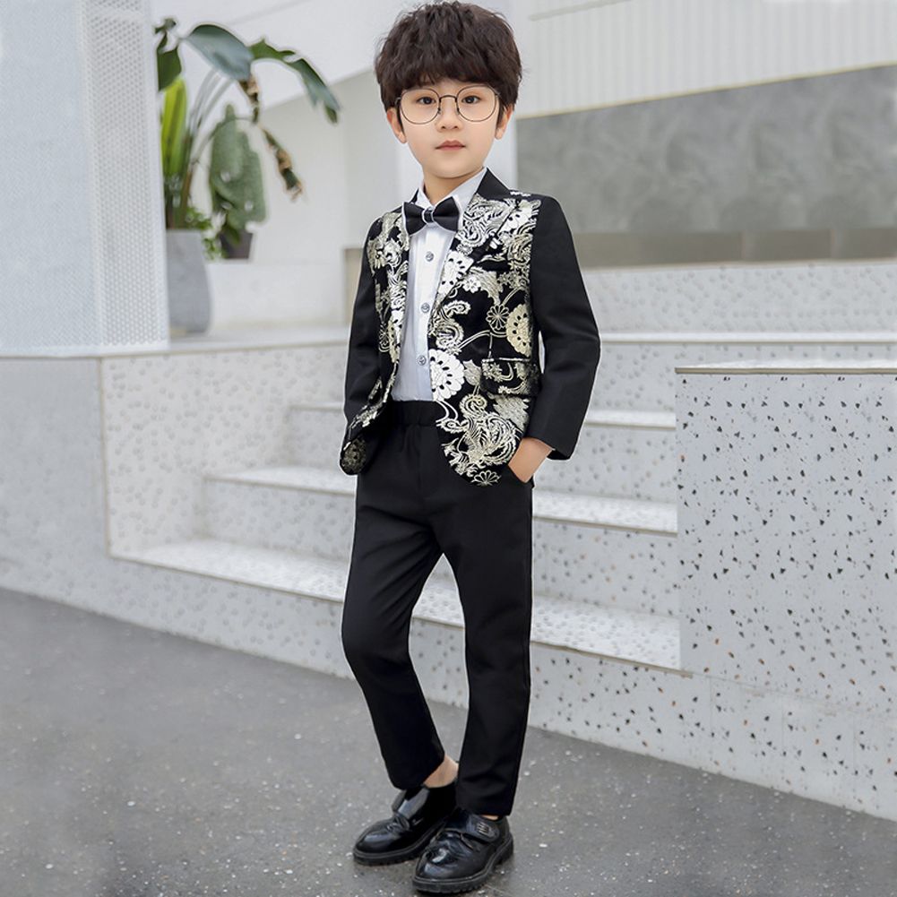 3Pcs Baby Boys Black Formal Suit Set Kids Tuxedo Wedding Party Attire ...