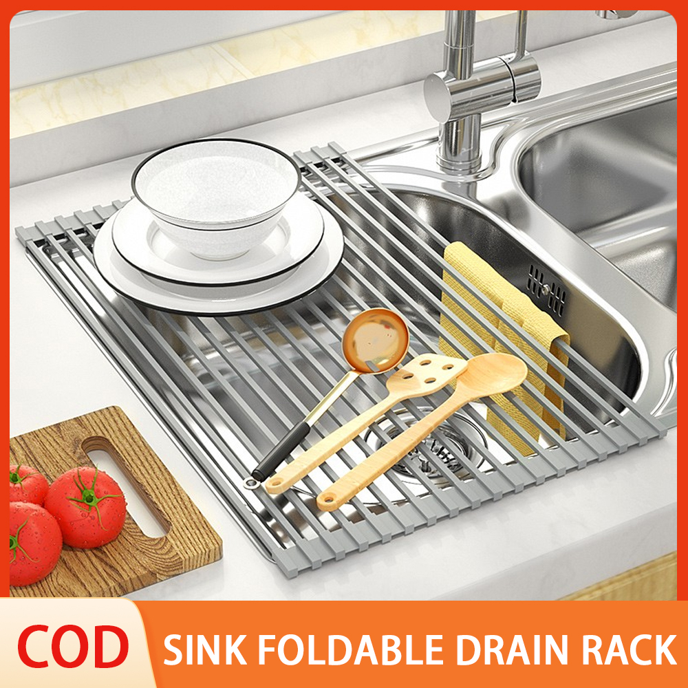 Stainless steel kitchen Roll-up Sink Rack Drainer multi-function dish ...