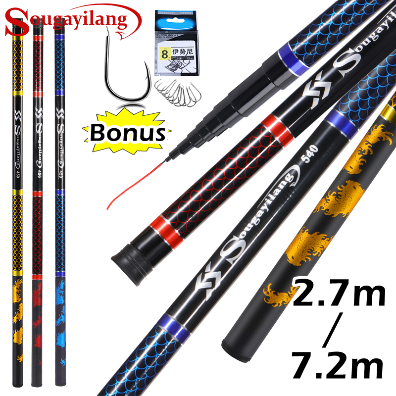 Sougayilang Fishing Rod Telescopic Rod Carbon Fiber Super Hard Ultra-Light (2.7M/3.6M/4.5M/5.4M ...