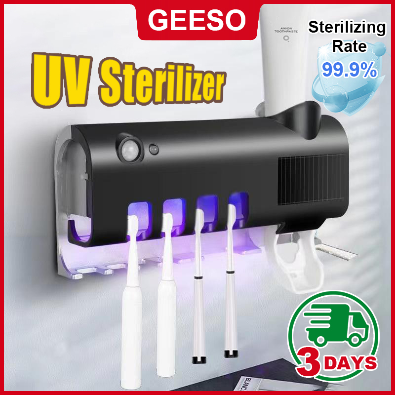 GEESO Toothbrush Sterilizer UV Light Toothpaste Dispenser Squeezer ...