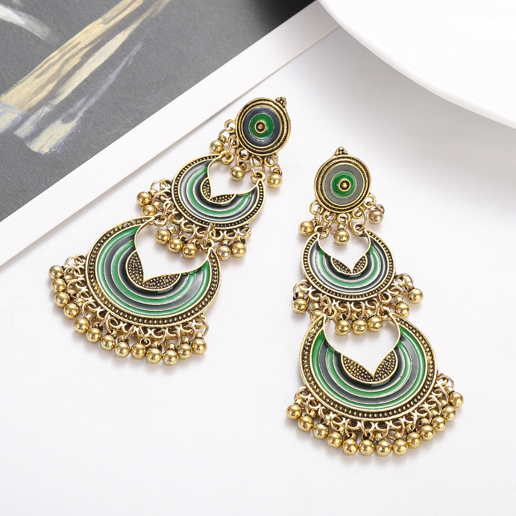 Ethnic Green Long Drop Dangle Earrings Turkish Indian Jewelry Dripping ...