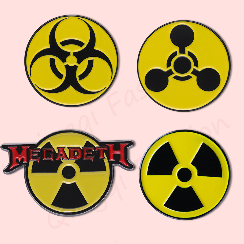 Cartoon Danger Symbols Enamel Pins Warning Logo Brooches Lapel Badges ...