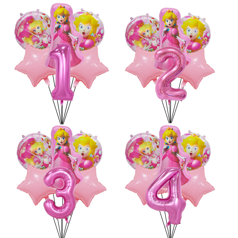 6pcs Super Mario Princess Peach Birthday Party Decoration 32inch Number ...