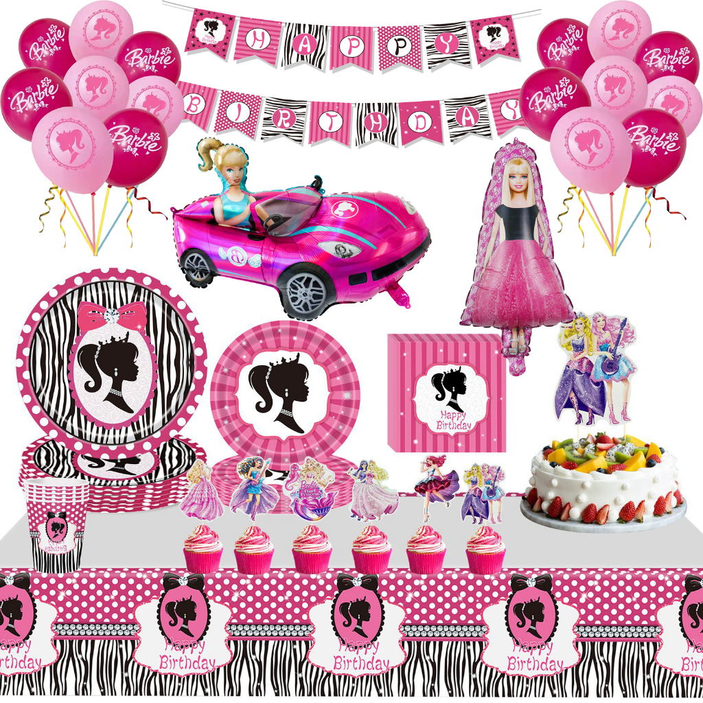 Barbie Doll Disposable Tableware Princess Birthday Decoration Banner ...