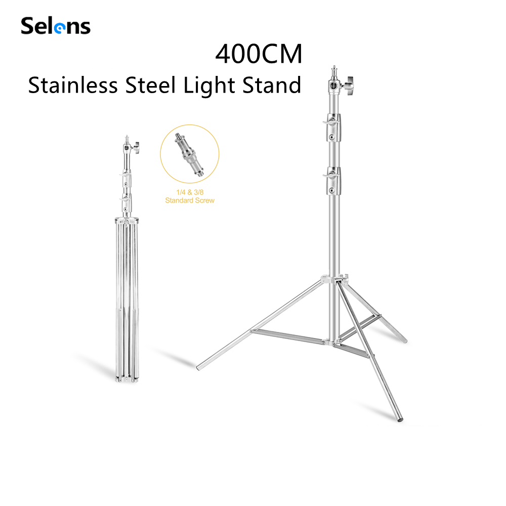 Selens 400CM Light Stand Tripod with 1/4 & 3/8 Screw Stainless Steel Heavy Duty Stand for Studio ...
