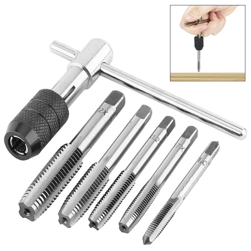 Portable 6pcs T-type Wrench Drill Set Hand Tapping Tools Machine Screw ...