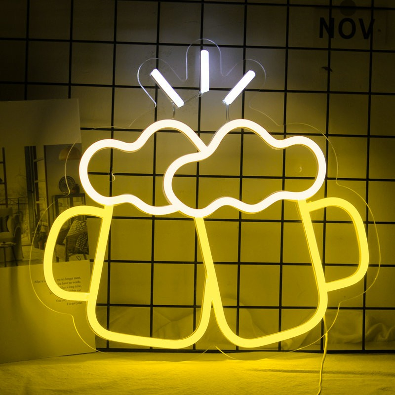 Beer Neon Signs Beer Signs Yellow White Neon Lights Wall Decor for Home ...