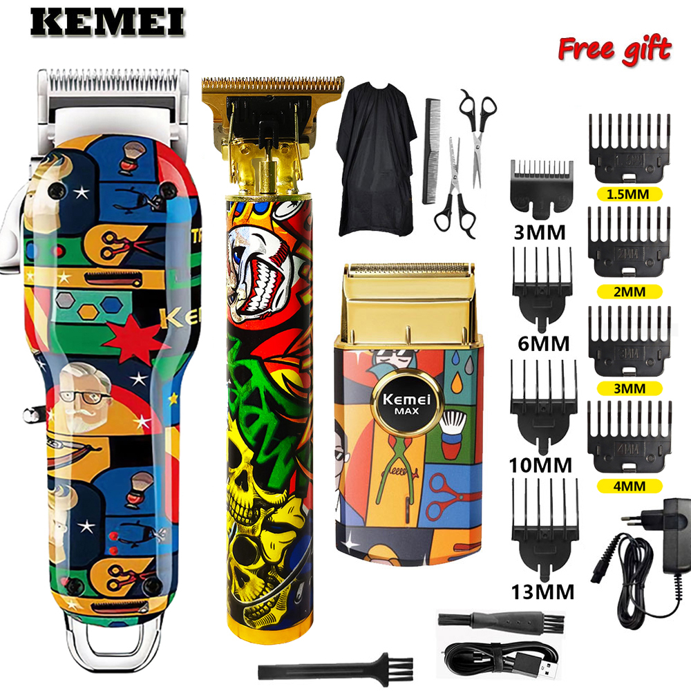 Kemei Titanium Double foil Shaver Set Professional Barber Dressing Tool ...