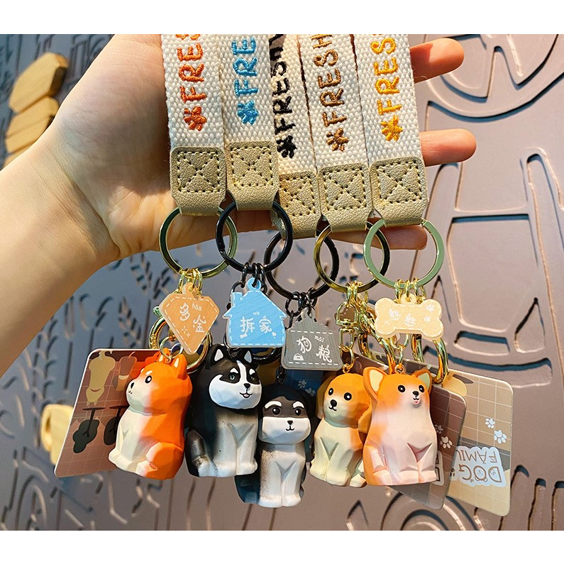 Coffeejoy Original wood carving wind dog family keychain men and women ...