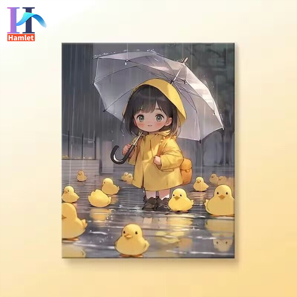 Hamlet【30*40cm】Girl and little yellow duck/diy paint by number/children ...
