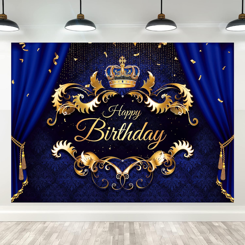 5x3ft Royal Prince Birthday Party Photoshoot Backdrop Blue Gold Little ...