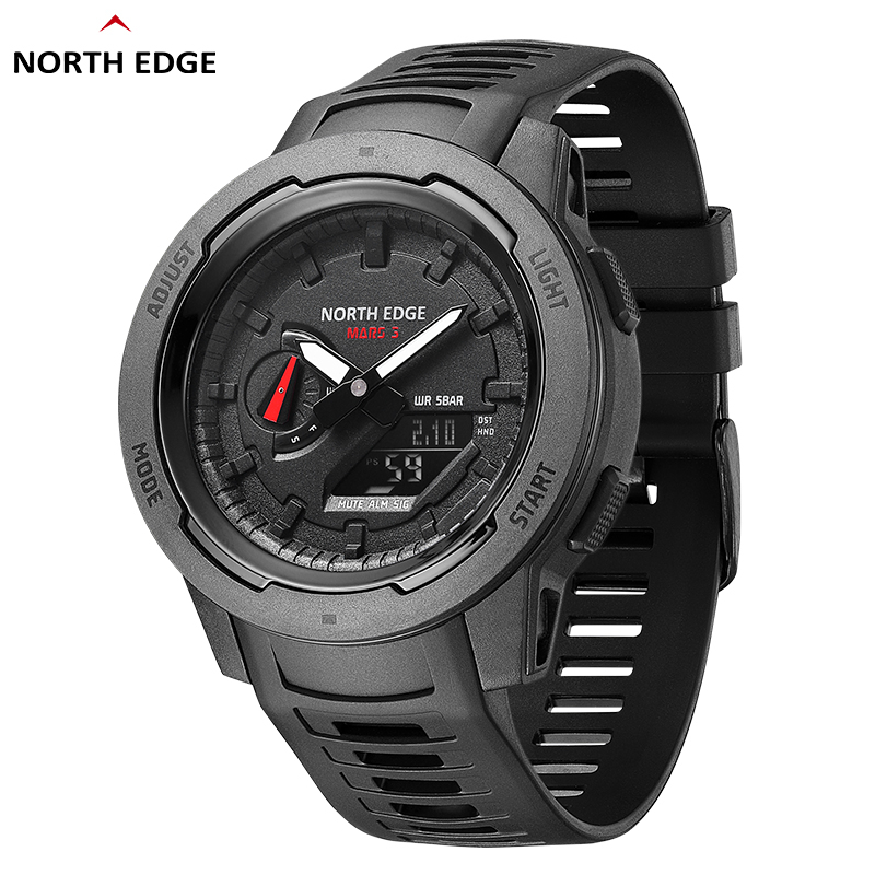NORTH EDGE MARS3 jam tangan lelaki Carbon Fiber Case World Time ...