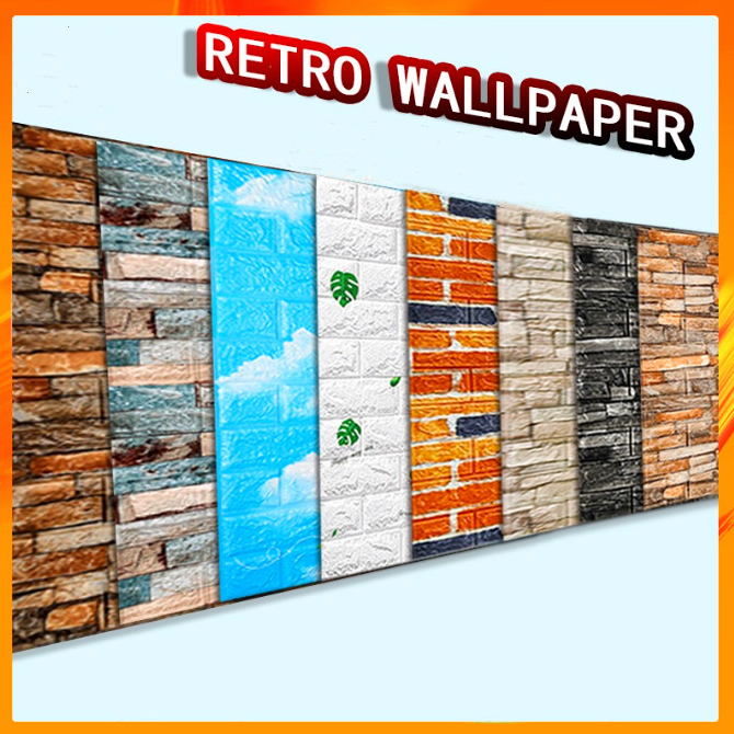 3D DIY Wallpaper Dinding Wall Stickers DIY Foam Self Adhesive Wall ...