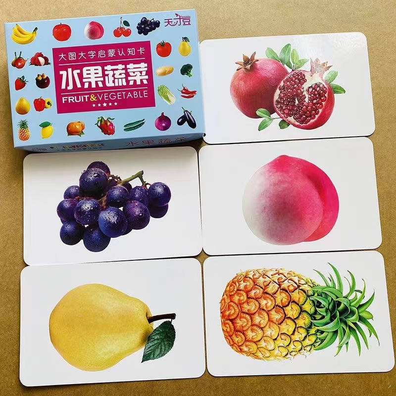 60pcs Children Cognitive Card Fruit Flash Cards Chinese Learning Word ...