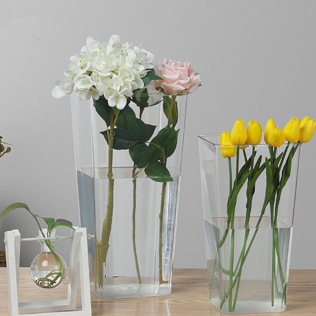 High Transparent Acrylic Flower Vase Plastic Flower Bucket Home ...