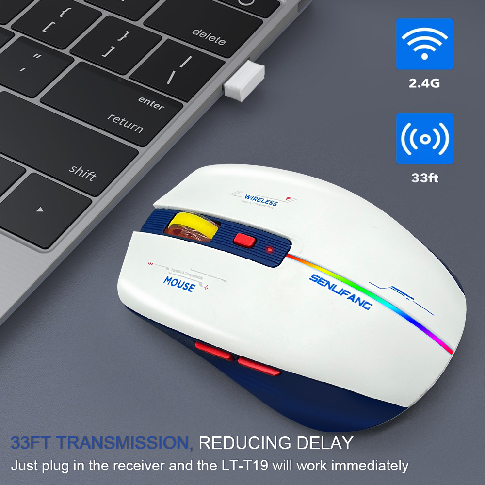 RGB Light Rechargeable Gaming Mouse 2.4G Wireless Mouse Optical mute ...