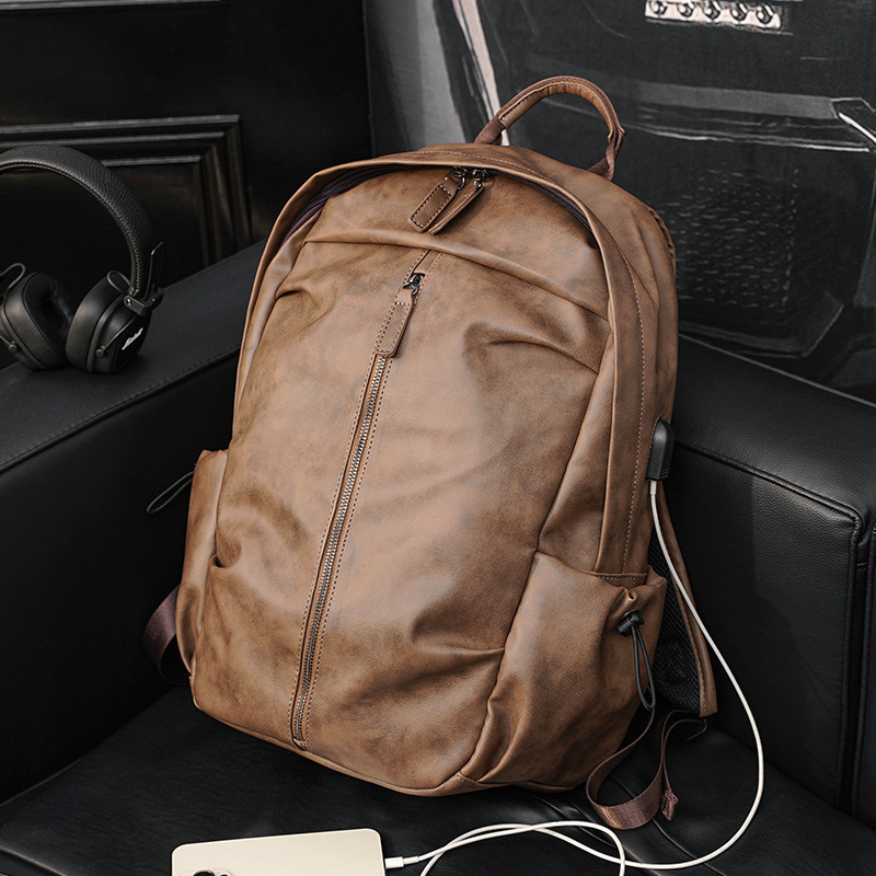 Leather Man Laptop Bag Retro Backpacks for Men Korean Travel Bagpack ...