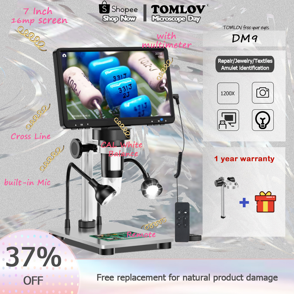Digital Microscope 7 Inch 1080P LCD With 32GB Wired Remote 1200X ...