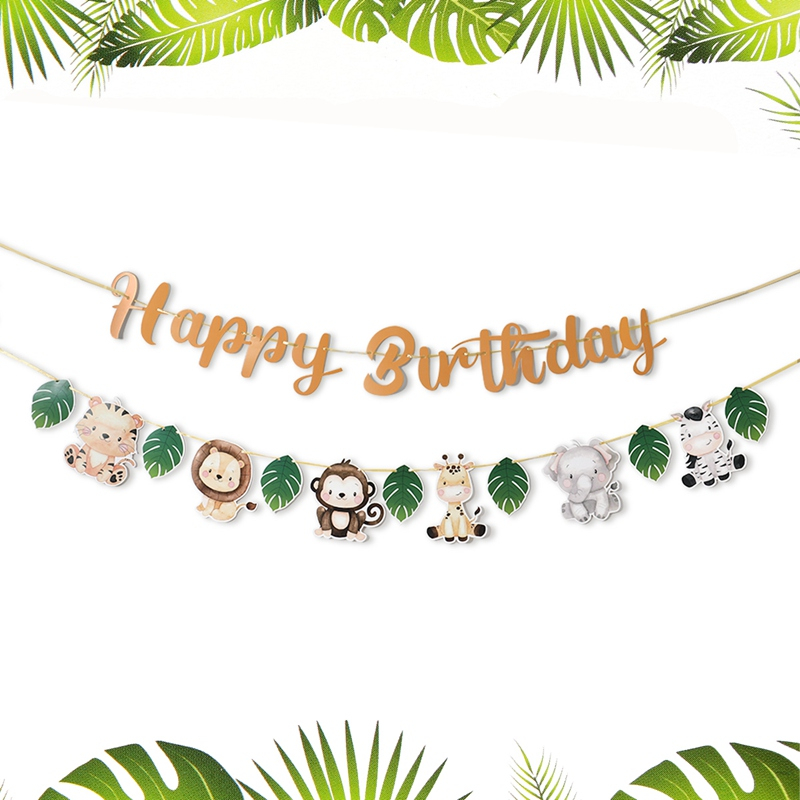 Jungle Safari Birthday Banner Wild One Congratulations Flag Letter ...