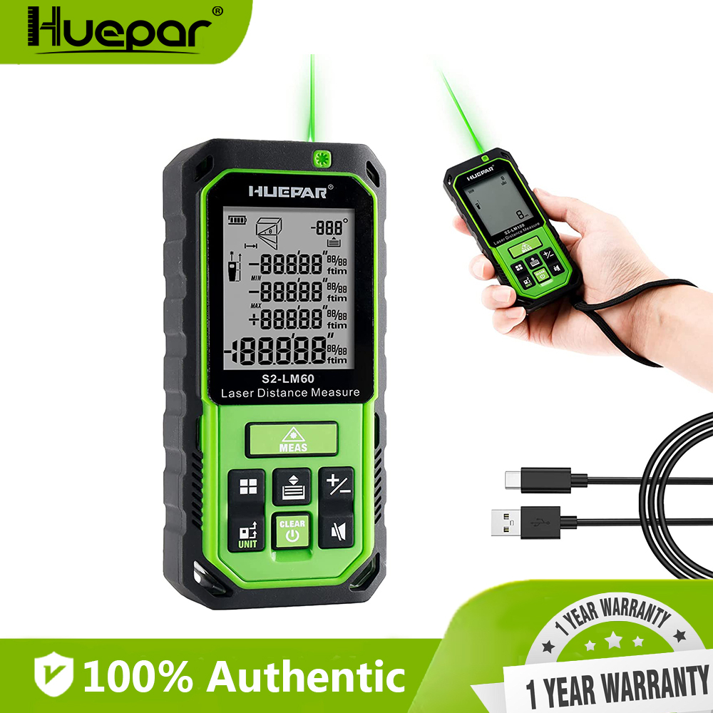 Huepar Laser Distance Measure Green Beam 60m/100m/120m Digital Meter ...