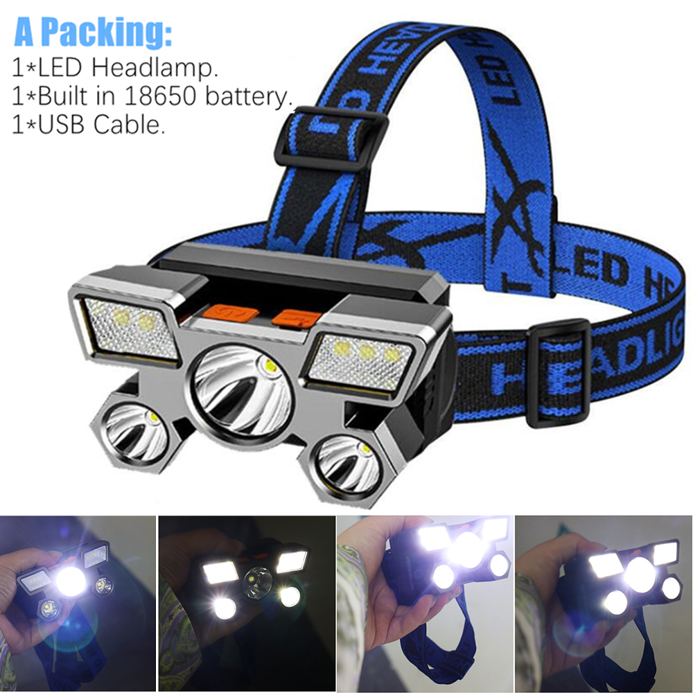 50000lm LED Headlight Powerful COB+LED Waterproof Rechargeable Headlamp ...