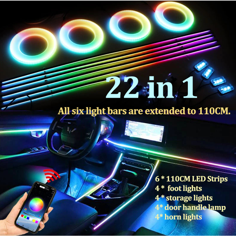 22 in 1 New RGB Symphony Atmosphere Strip Rainbow Car Interior Acrylic ...