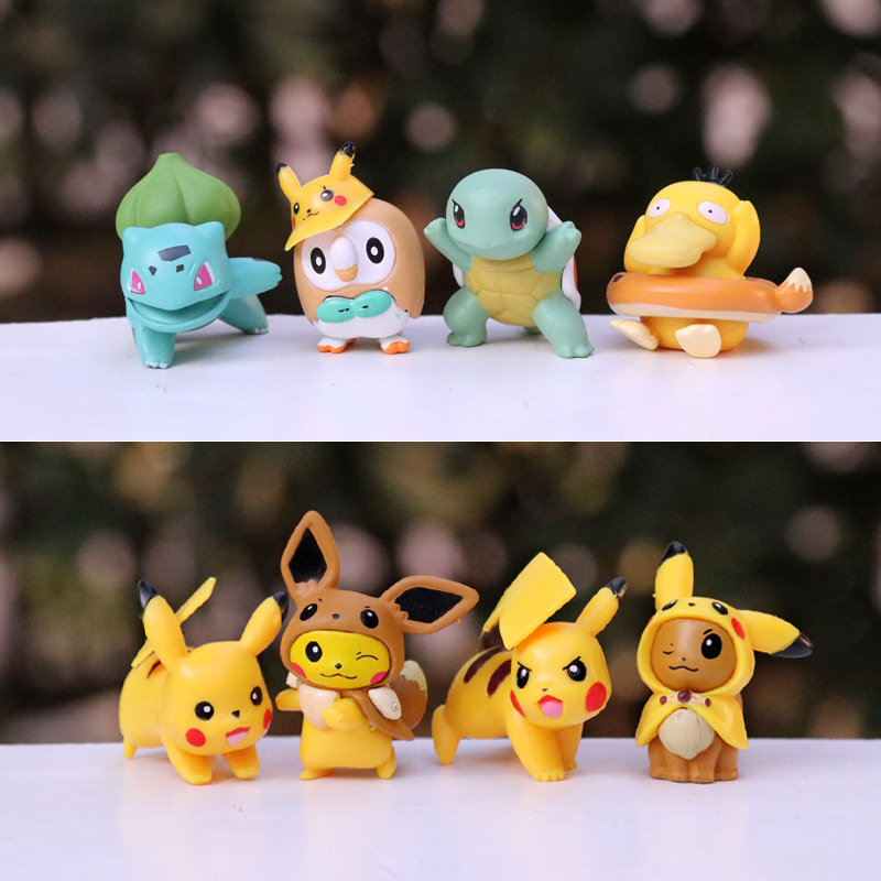 8Pcs/Set 4-5cm Pokemon Anime Figure Pikachu Eevee Psyduck Bulbasaur ...