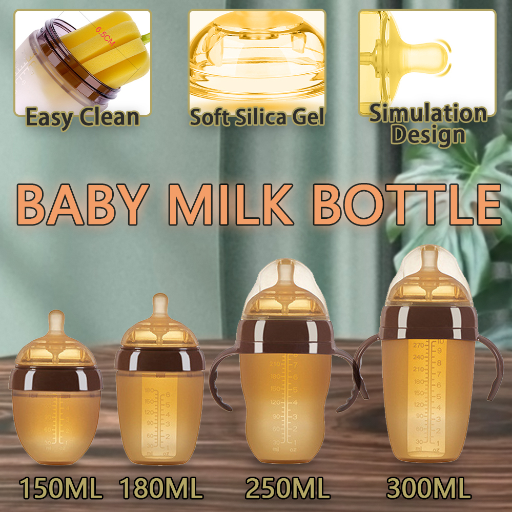 Wide Neck Milk Bottle With Handle & Anti-Colic Silicone Feeding Bottle ...