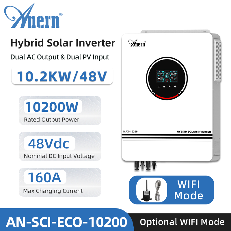 Anern 10.2KW MPPT Hybrid Inverter off grid Inverter 48V Off Grid Hybrid Solar Inverter with WiFi ...
